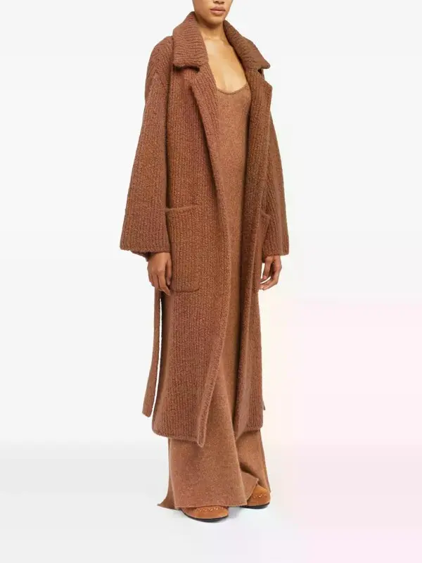 Alanui Ribbed Belted Knit Coat - Brown