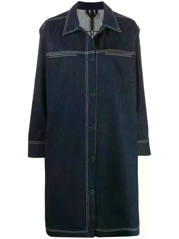 Sara Lanzi Single-breasted Denim Coat - Blue