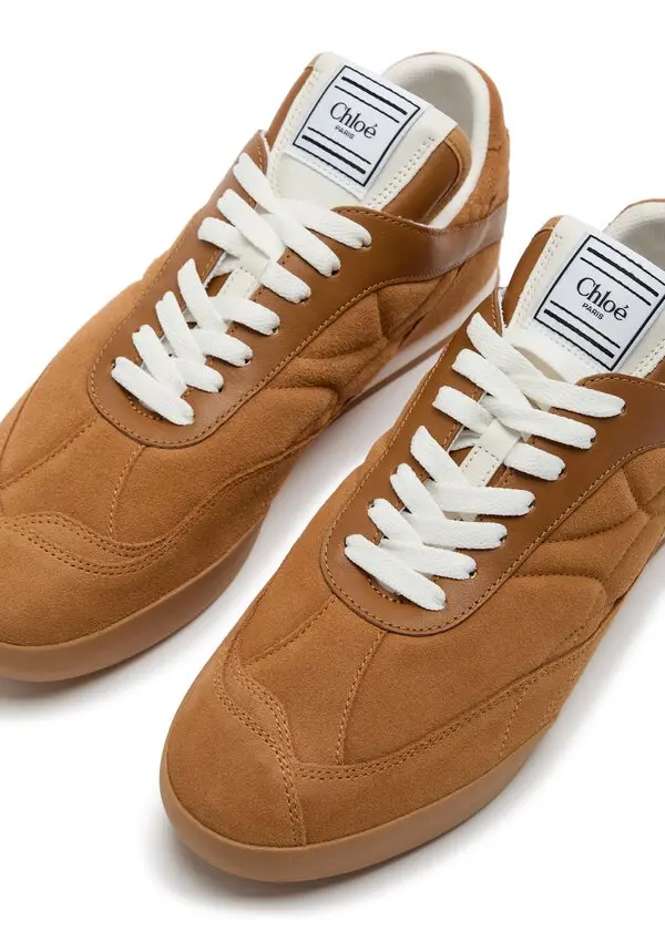 Chloé Kick Quilted Suede Sneakers - Tan