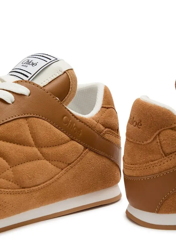 Chloé Kick Quilted Suede Sneakers - Tan