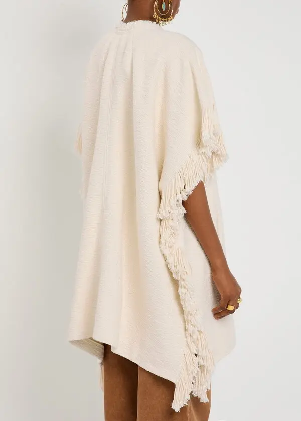 Isabel Marant Bouclé Wrap Coat With Fringe And Leather Trims