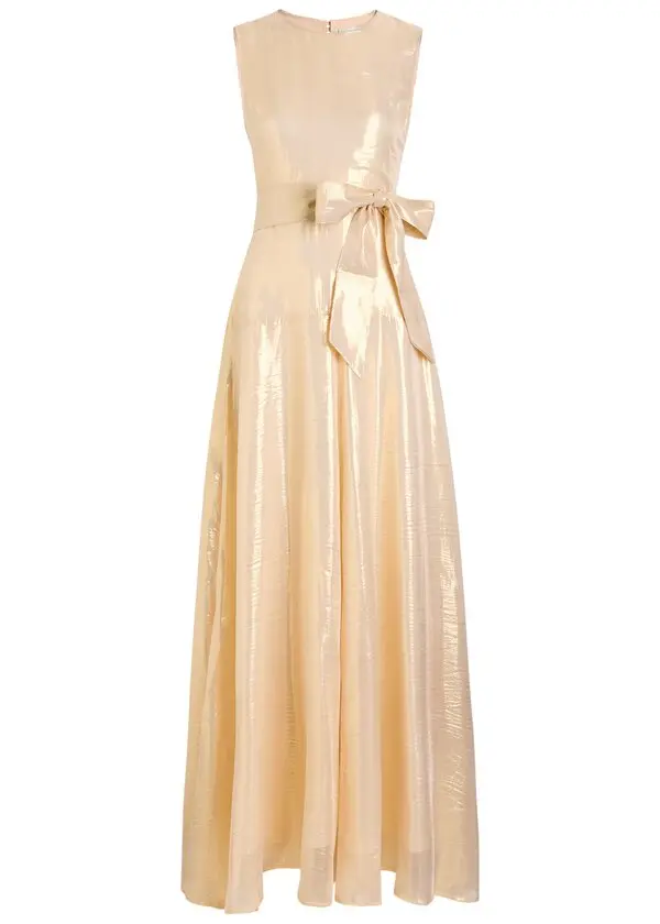 Luxe De Valentina Metallic Silk Maxi Dress In Gold - 60% Off | Editorialist