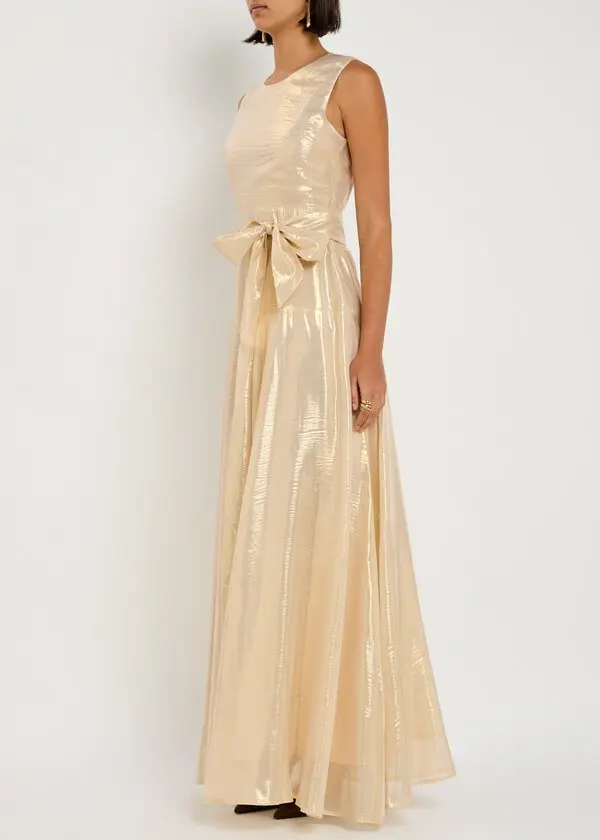 Luxe De Valentina Metallic Silk Maxi Dress In Gold - 60% Off | Editorialist