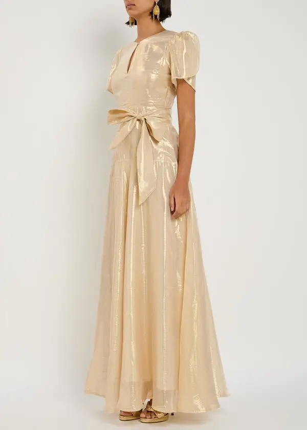 Luxe De Valentina Metallic Silk Maxi Dress In Gold - 50% Off | Editorialist