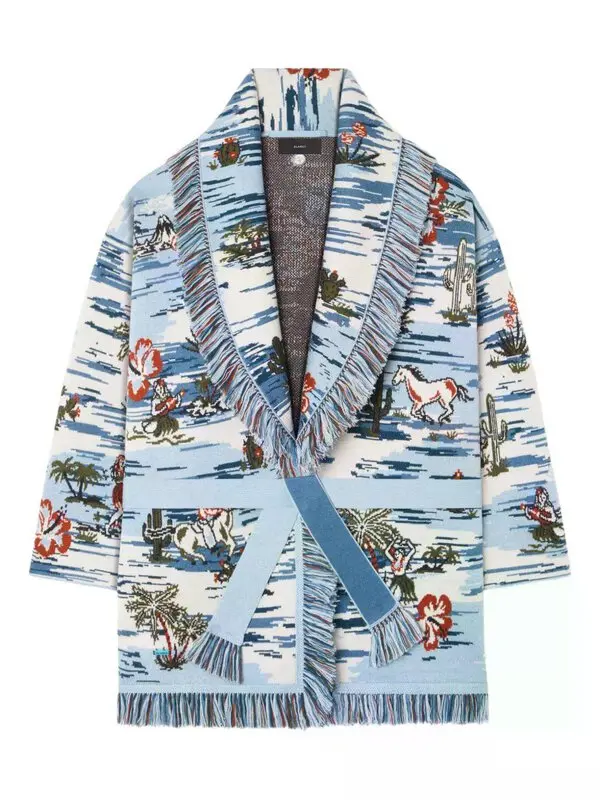 Alanui Tex-hawaii Roundtrip Fringed Tapestry Cardigan - Blue