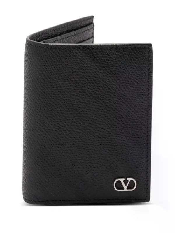 Valentino Garavani Vlogo Signature Cardholder In Grainy Calfskin - Black