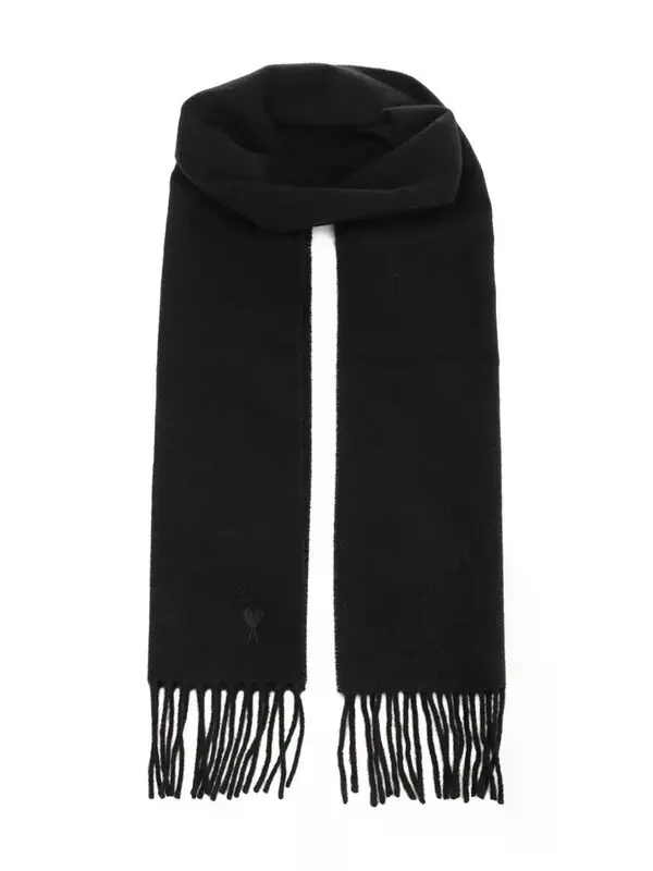 Ami Heart-logo Fringed Scarf - Black