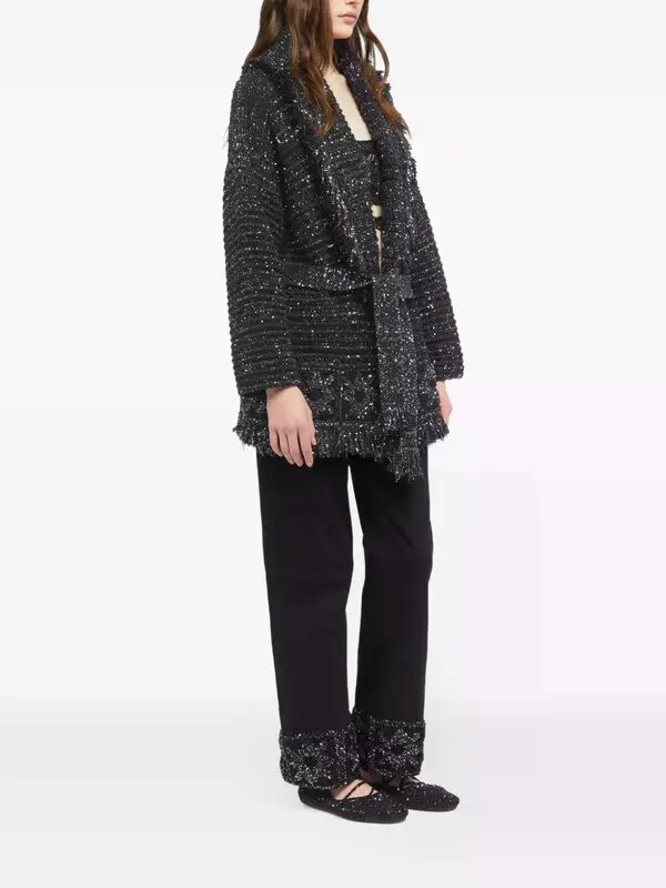 Alanui City Lights Fringed Sequin Cardigan - Black
