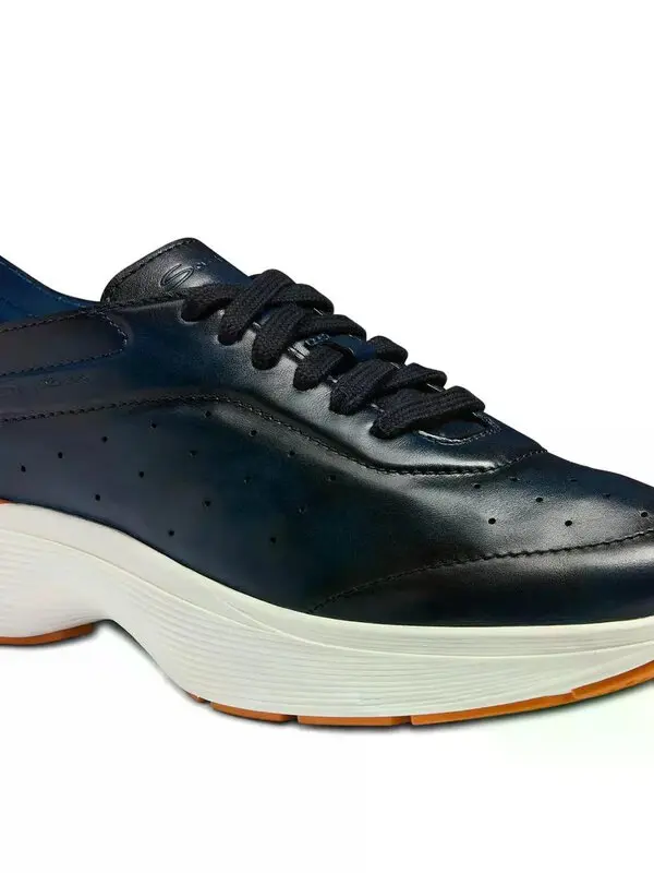 Santoni Perforated Leather Sneakers - Blue