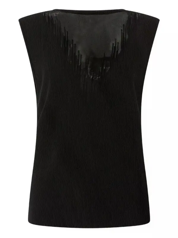 GENNY Ribbed Top With Sheer Panel