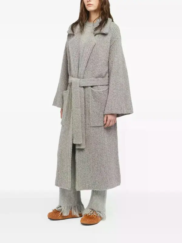Alanui Ribbed Knit Belted Cardigan-coat - Grey
