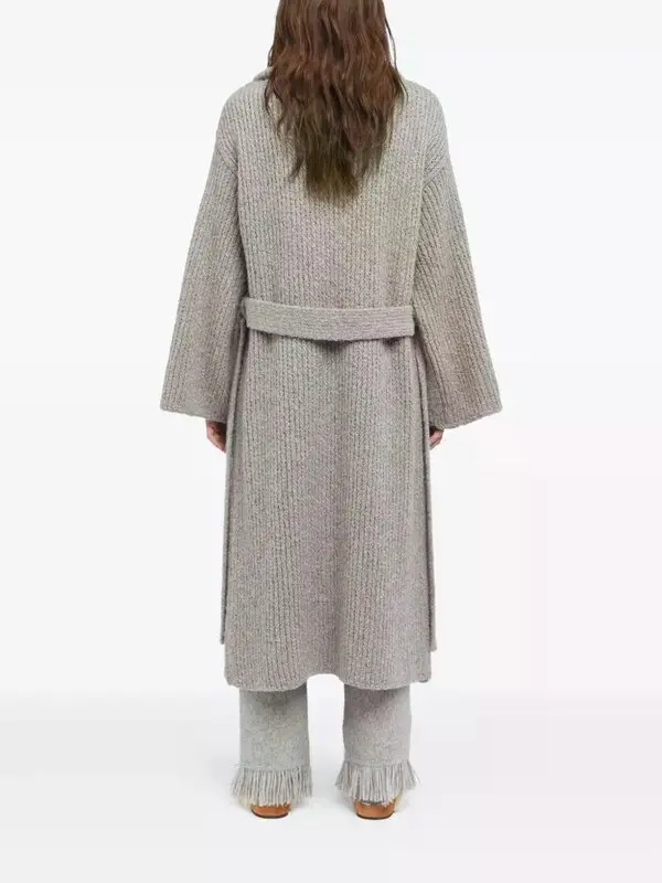 Alanui Ribbed Knit Belted Cardigan-coat - Grey