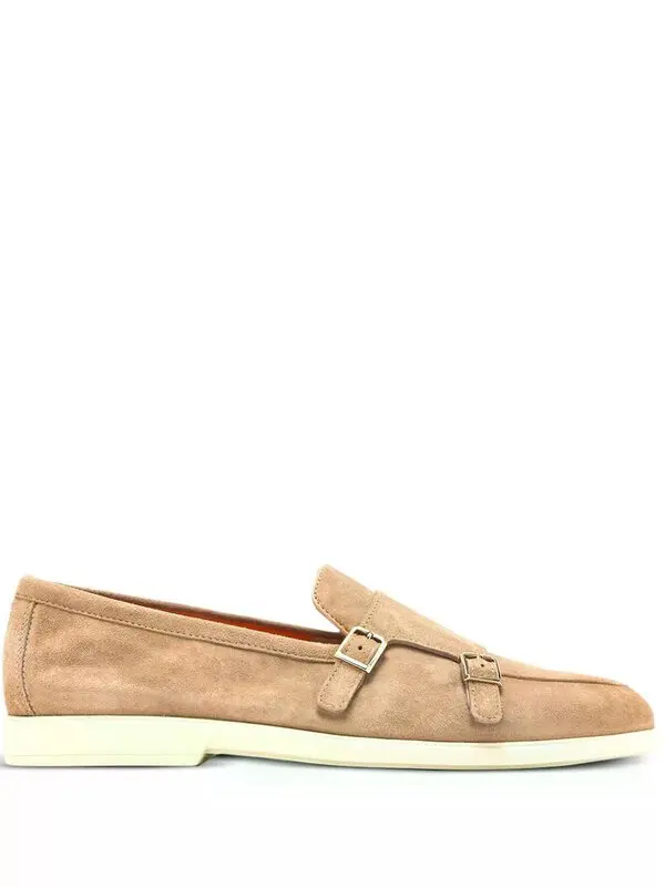 Santoni Double-buckle Suede Monk Shoes - Neutrals
