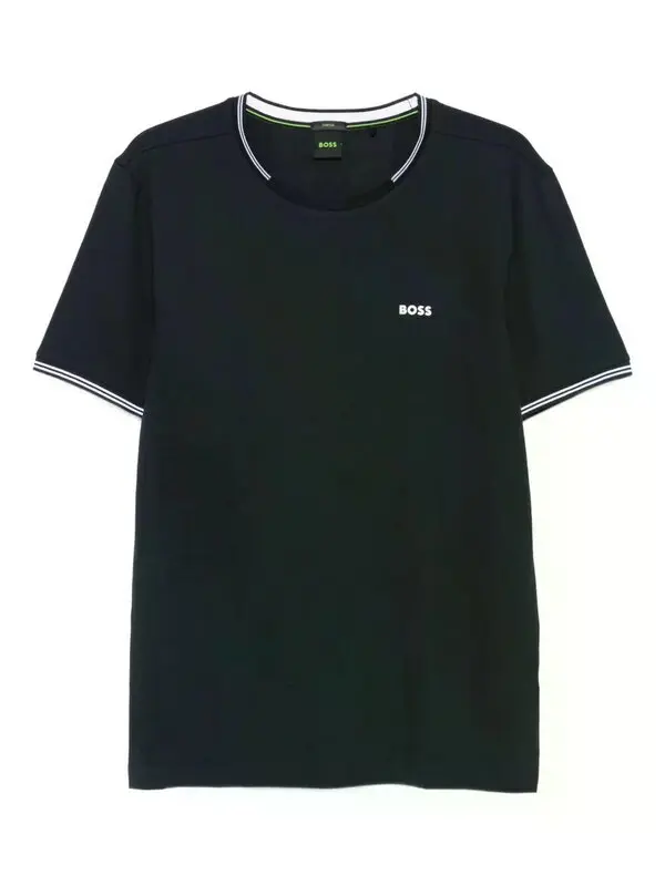 BOSS Stretch-cotton T-shirt With Stripes And Logo - Blue