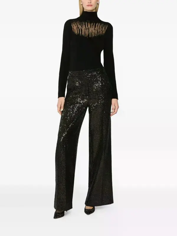GENNY Ribbed Knit Sheer Panel Top