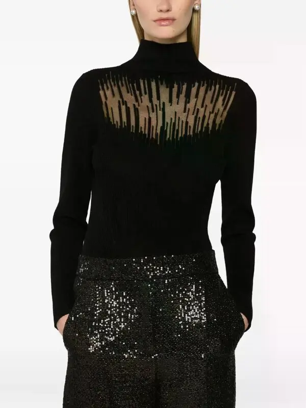 GENNY Ribbed Knit Sheer Panel Top