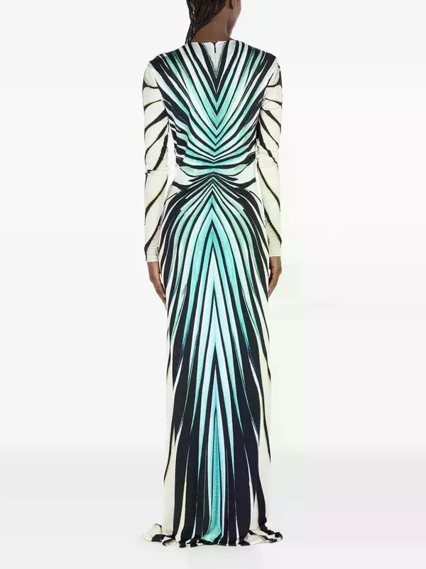 Roberto Cavalli Printed Plunging-neckline Gown