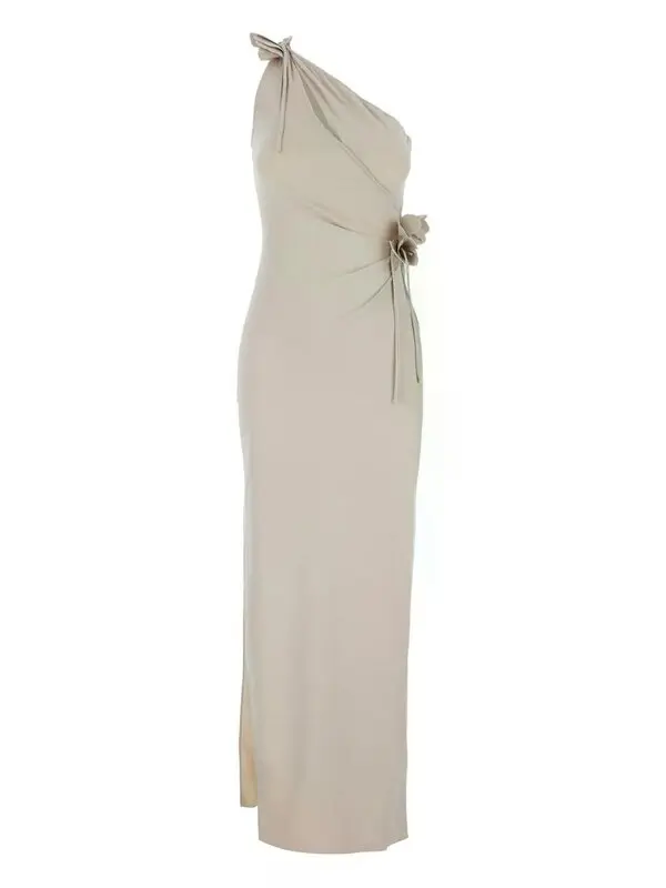 Coperni One-shoulder Flower-embellished Gown - Neutrals