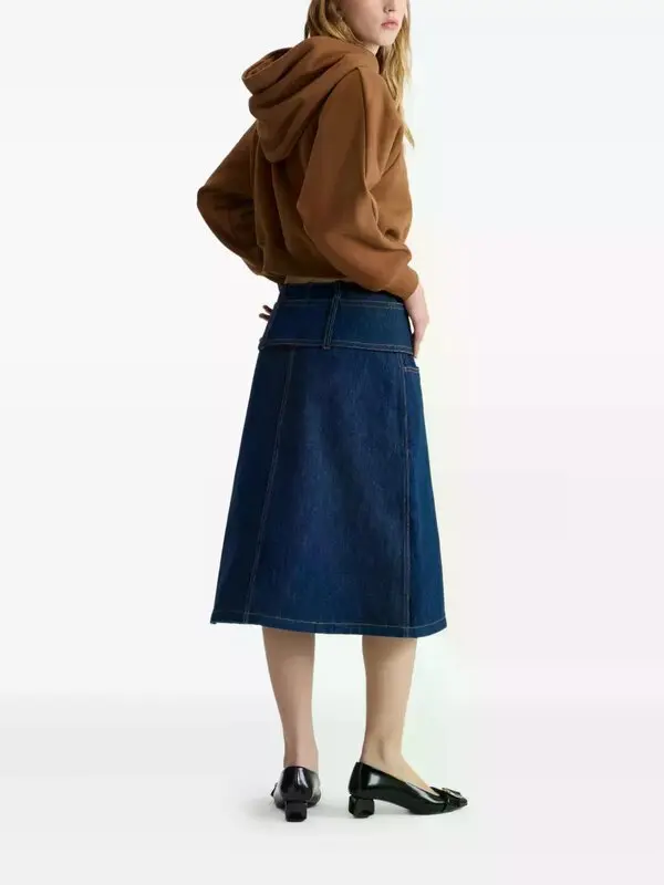 PATOU Belted A-line Denim Skirt - Blue