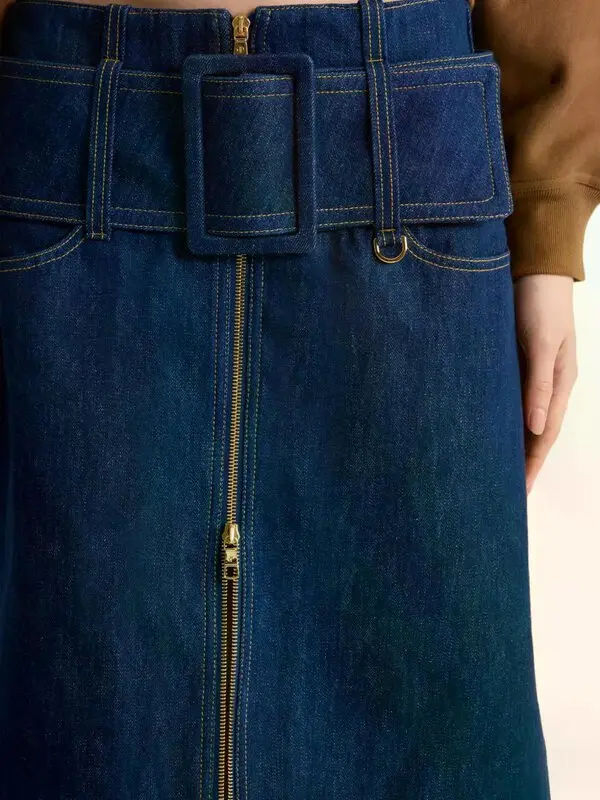 PATOU Belted A-line Denim Skirt - Blue