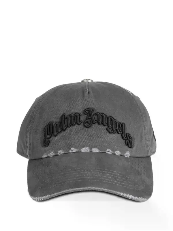 Palm Angels Logo-embroidered Distressed Baseball Cap - Grey