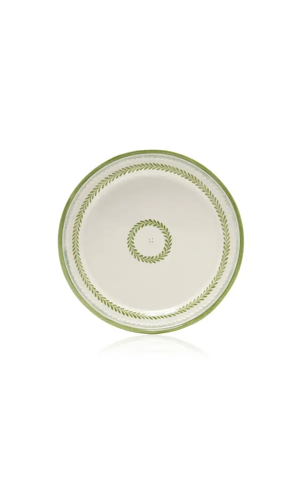 MODA DOMUS Set-of-two Leaf-painted Creamware Dessert Plates - Green