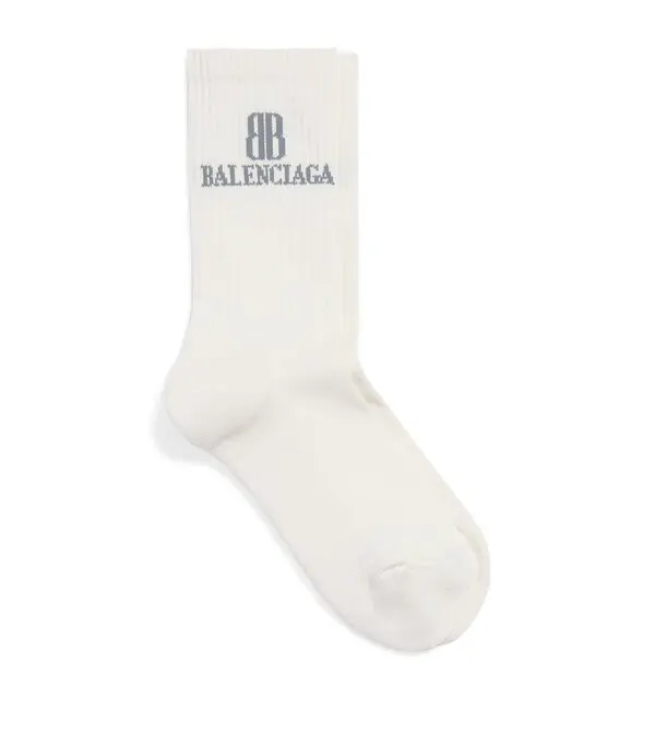 Balenciaga Cotton-blend Logo Socks - White