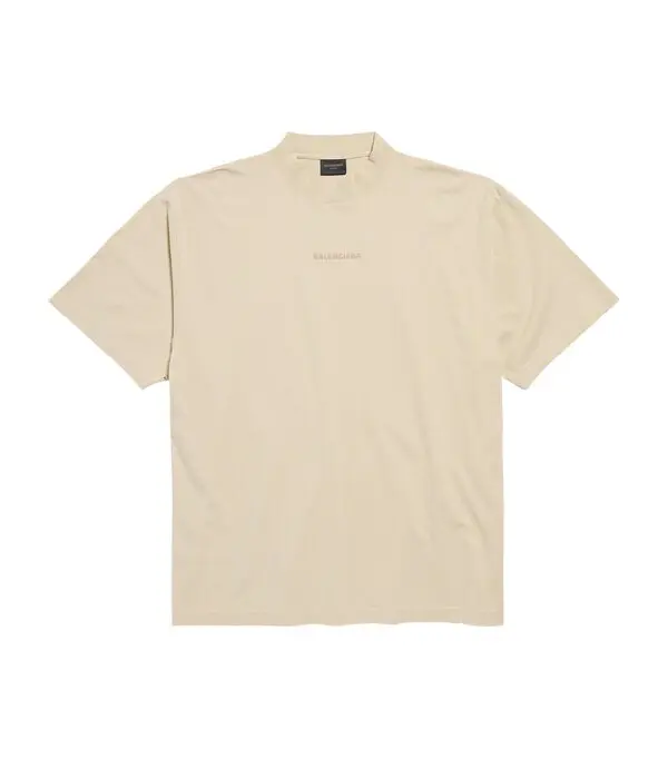 Balenciaga Cotton Distressed Logo T-shirt - Beige