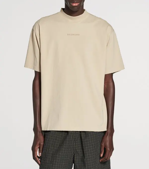 Balenciaga Cotton Distressed Logo T-shirt - Beige