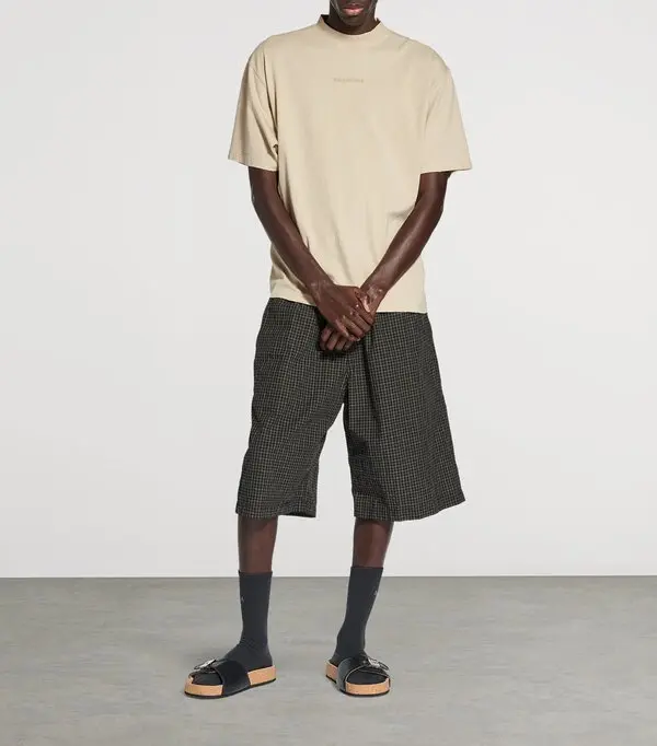 Balenciaga Cotton Distressed Logo T-shirt - Beige