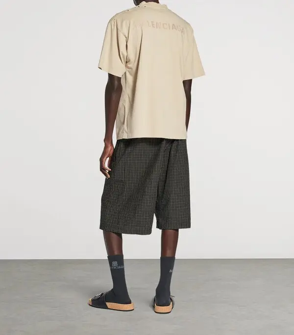 Balenciaga Cotton Distressed Logo T-shirt - Beige