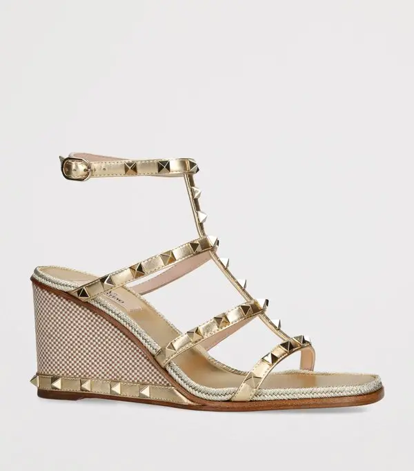 Valentino Garavani Leather Rockstud Espadrille Wedges 80