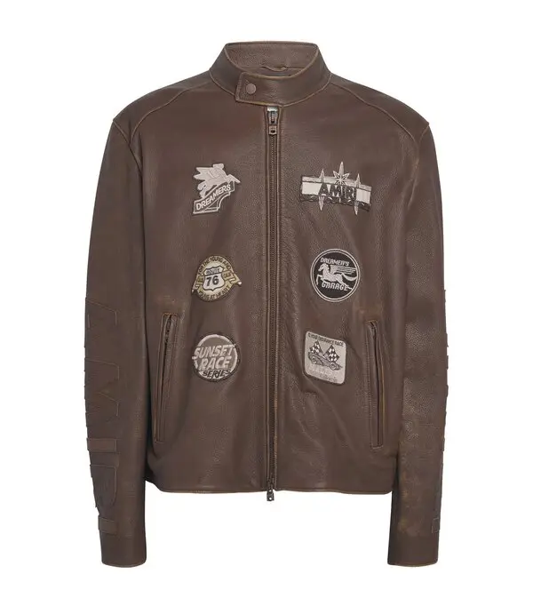 Amiri Leather Patch Racer Jacket - Brown