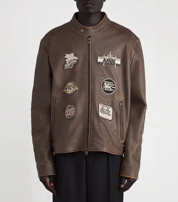 Amiri Leather Patch Racer Jacket - Brown