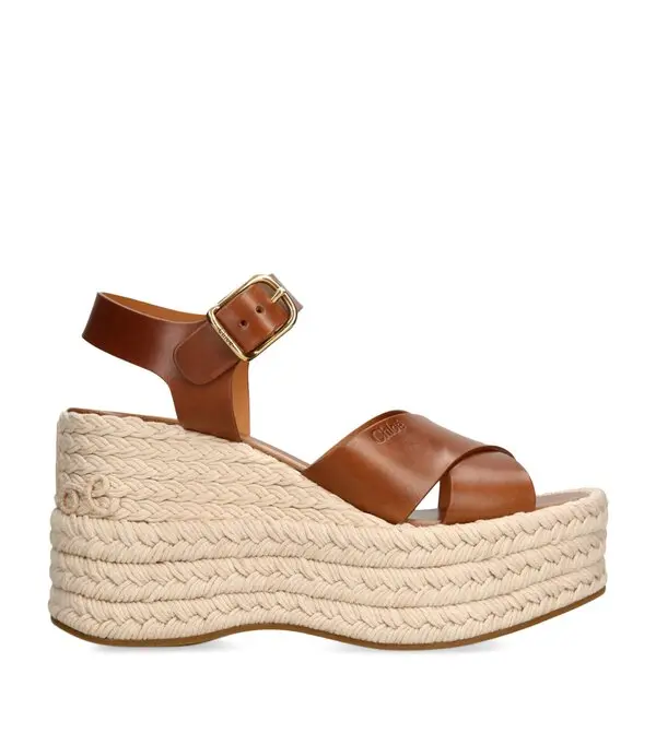 Chloé Leather Isla Wedge Espadrilles - Brown