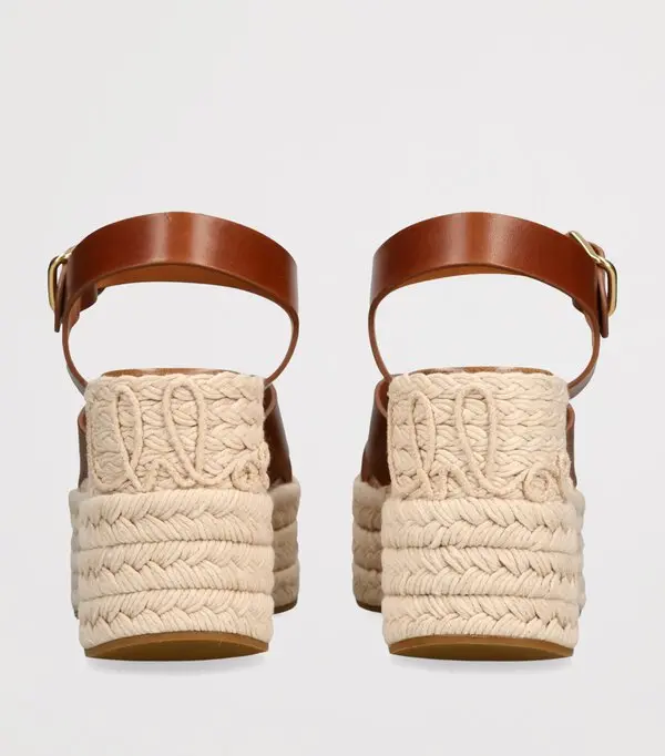 Chloé Leather Isla Wedge Espadrilles - Brown