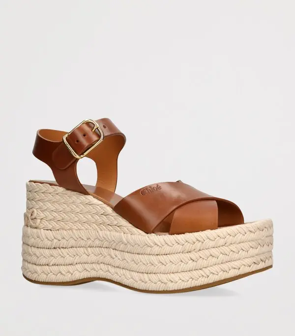 Chloé Leather Isla Wedge Espadrilles - Brown