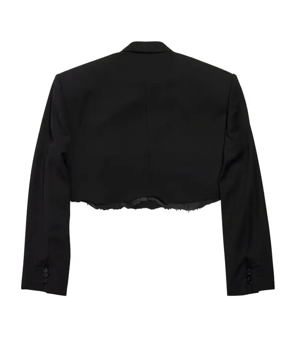 Balenciaga Cropped Blazer With Frayed Hemline - Black