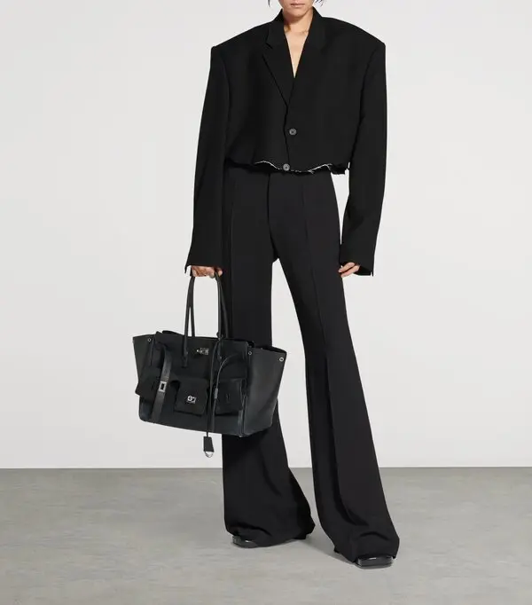 Balenciaga Cropped Blazer With Frayed Hemline - Black