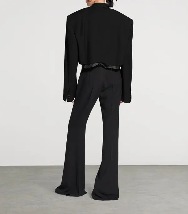 Balenciaga Cropped Blazer With Frayed Hemline - Black