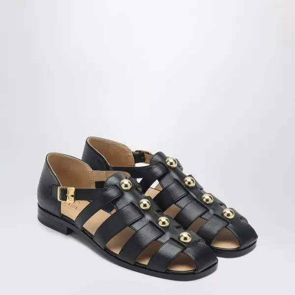 Valentino Garavani Leather Fisherman Sandals With Studs - Black