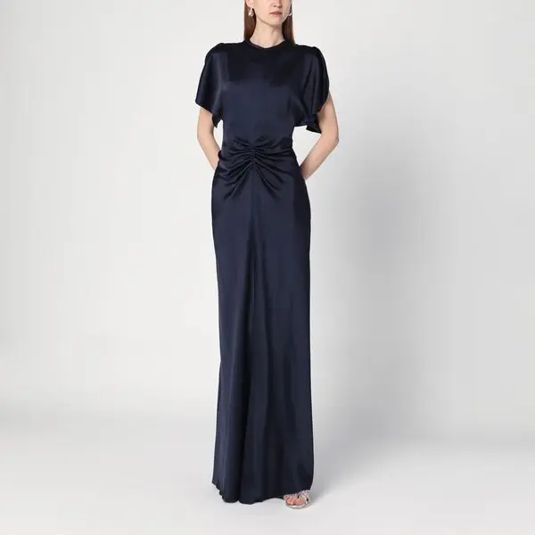 slim fit dress slacks Sleeveless Gathered Waist Midi Dress in Bluebell