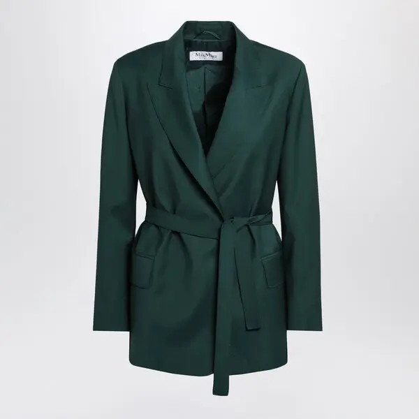 Max Mara Wool Canvas Jacket With Belt - Green