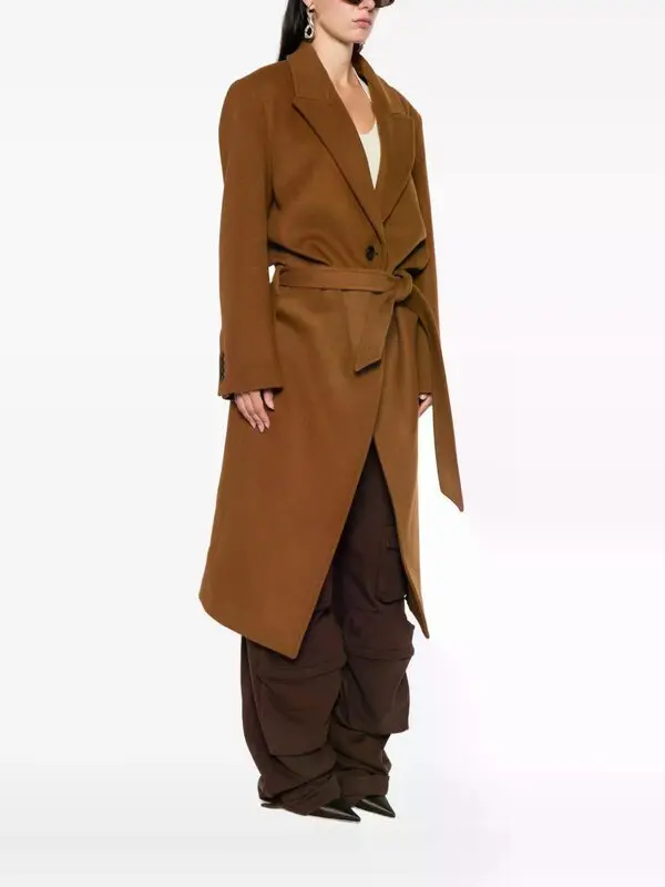 Attico Single-breasted Belted Coat - Brown