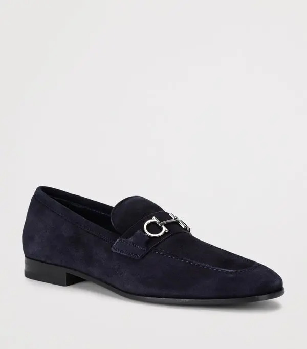 FERRAGAMO Balty Leather Loafers With Gancini Hardware - Navy