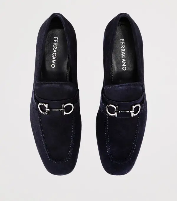 FERRAGAMO Balty Leather Loafers With Gancini Hardware - Navy