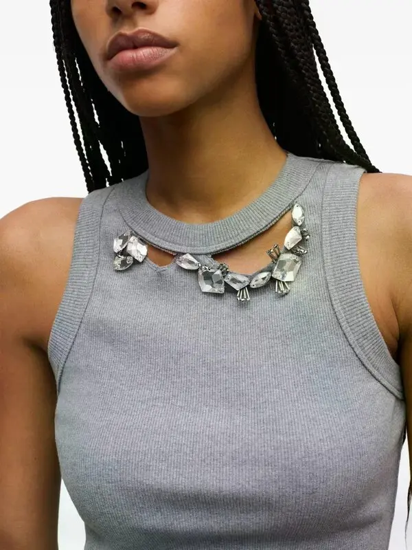 AREA Crystal-embellished Ribbed Tank Top - Grey