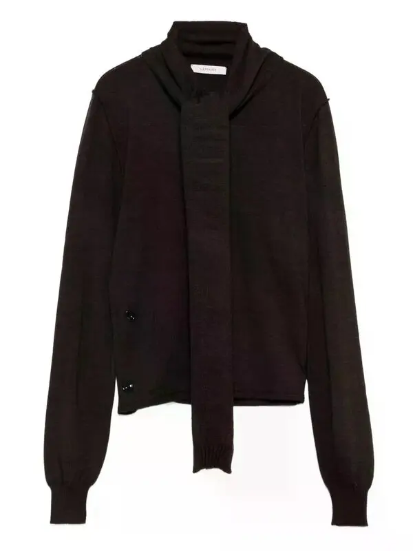 LEMAIRE Tie-neck Button-detail Top - Brown