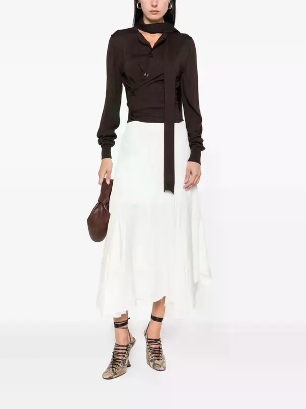 LEMAIRE Tie-neck Button-detail Top - Brown