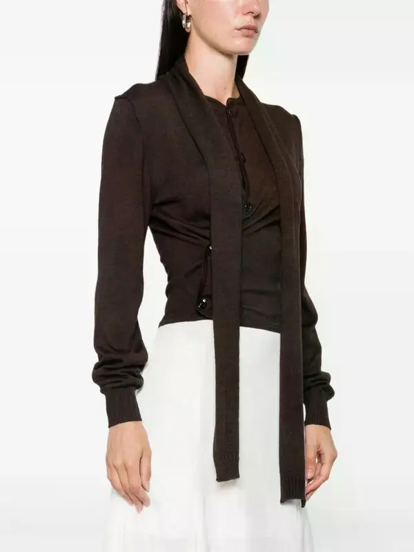 LEMAIRE Tie-neck Button-detail Top - Brown